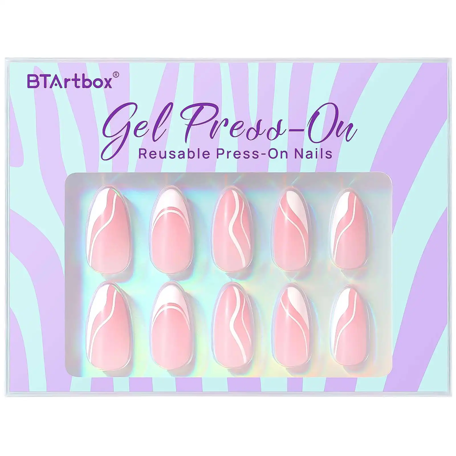 Private Label 30pcs Long Swirl Nails Press On Custom French Pink Almond ...