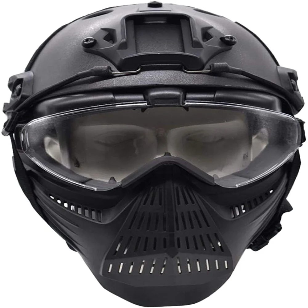 Tactical Black Full Face Helmet With Goggles Mask For Cs Paintball, Oem