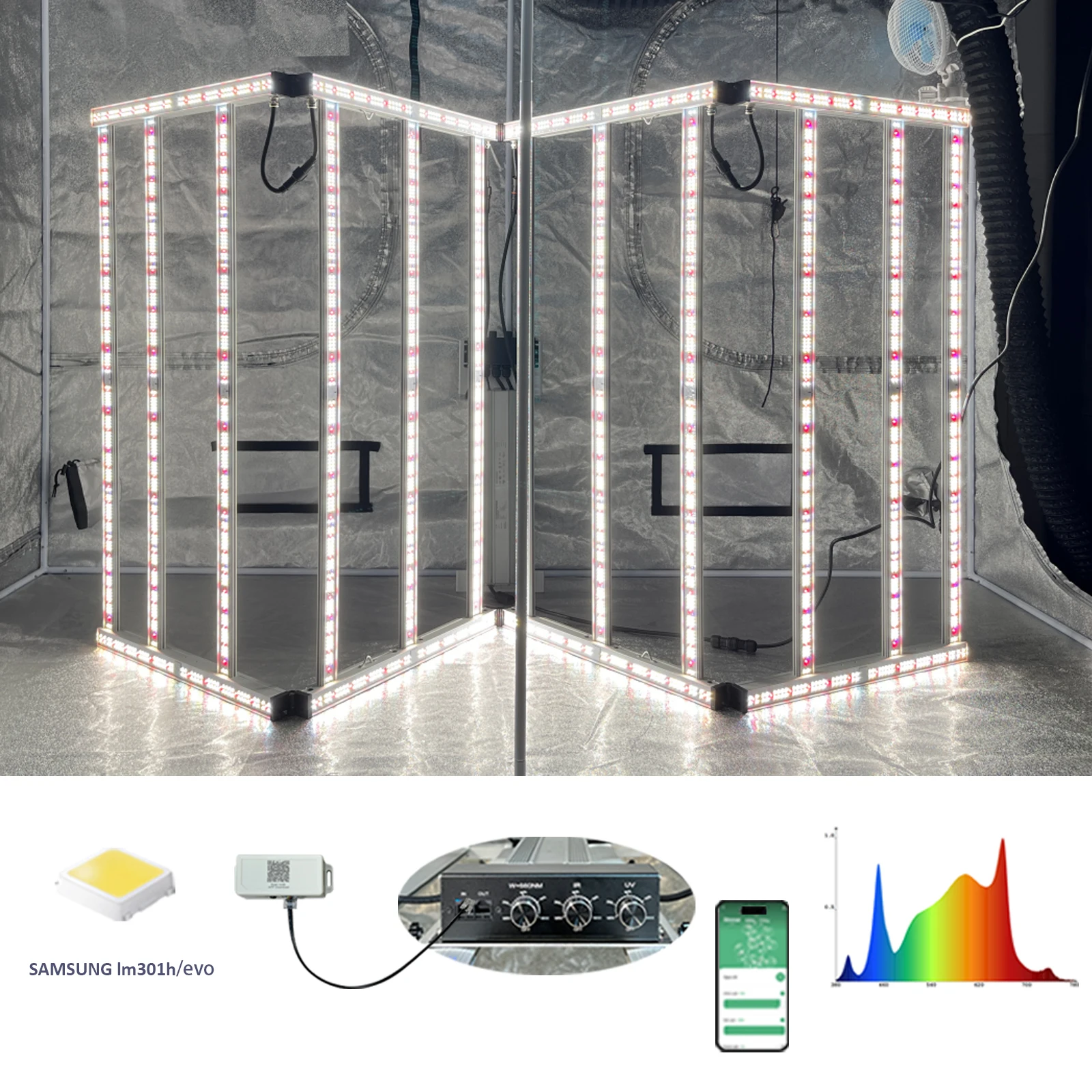 Original LM301H Evo 1200W Balanced PPFD Led Grow Lights Samsung Foldable Indoor Greenhouse Full ...