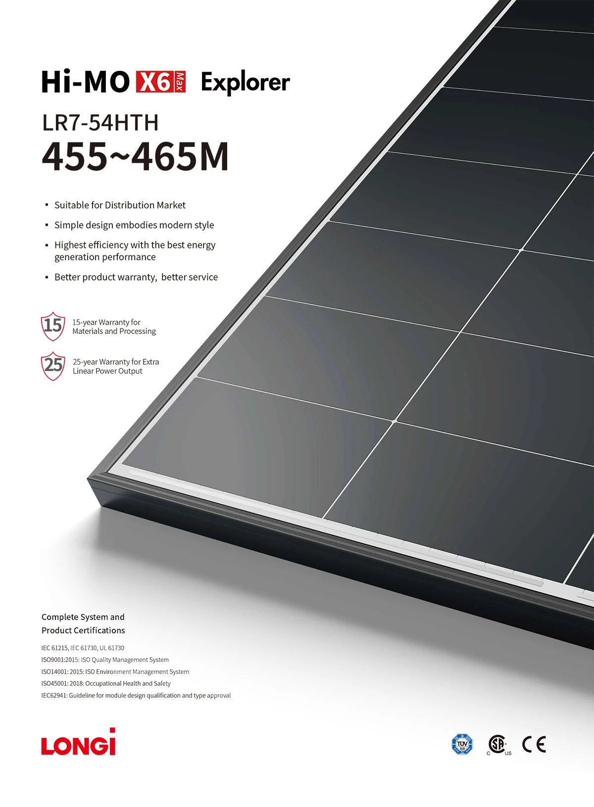 Longi Solar Hi-Mo X6 MAX LR7-545HTH 460W for Residential