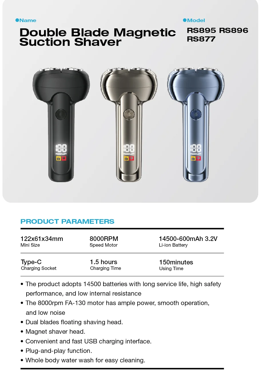 Men's Rechargeable Waterproof Electric Foil Shaver Liquid Crystal Power ...