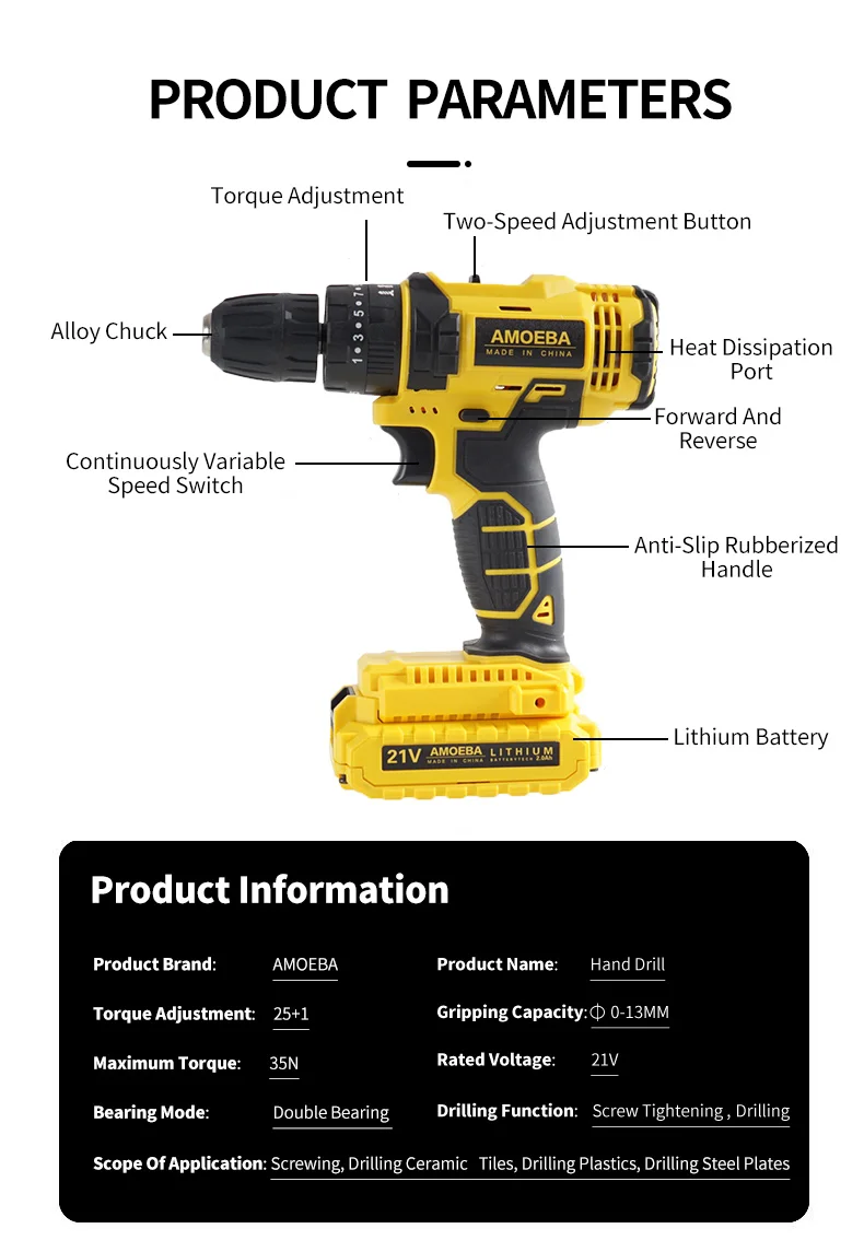 AMOEBA Cordless Hand Drilling Machine - Portable Power Tool