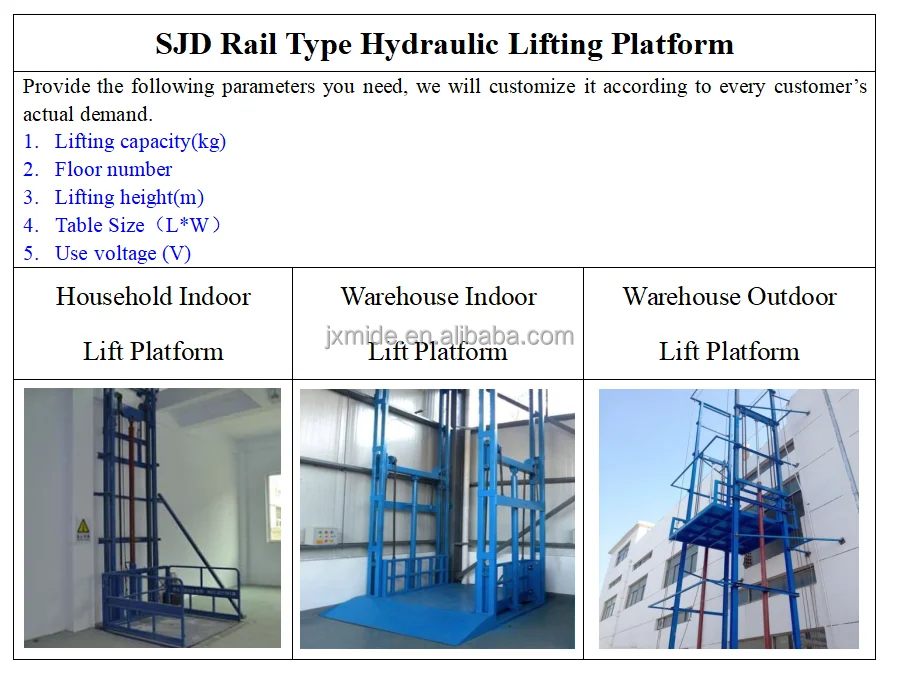 Electric Hydraulic Freight Lift Elevator for Household Vertical Rail ...