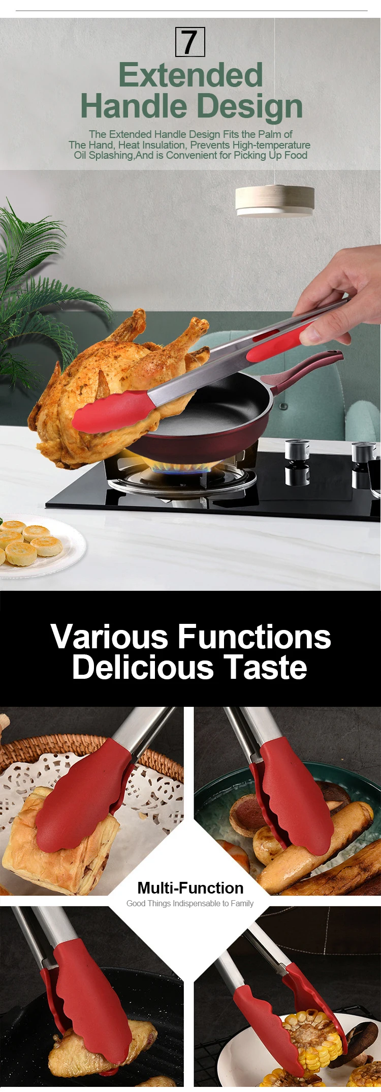12-inch Stainless-steel Kitchen Tong With Silicone Tip Multi-functional ...