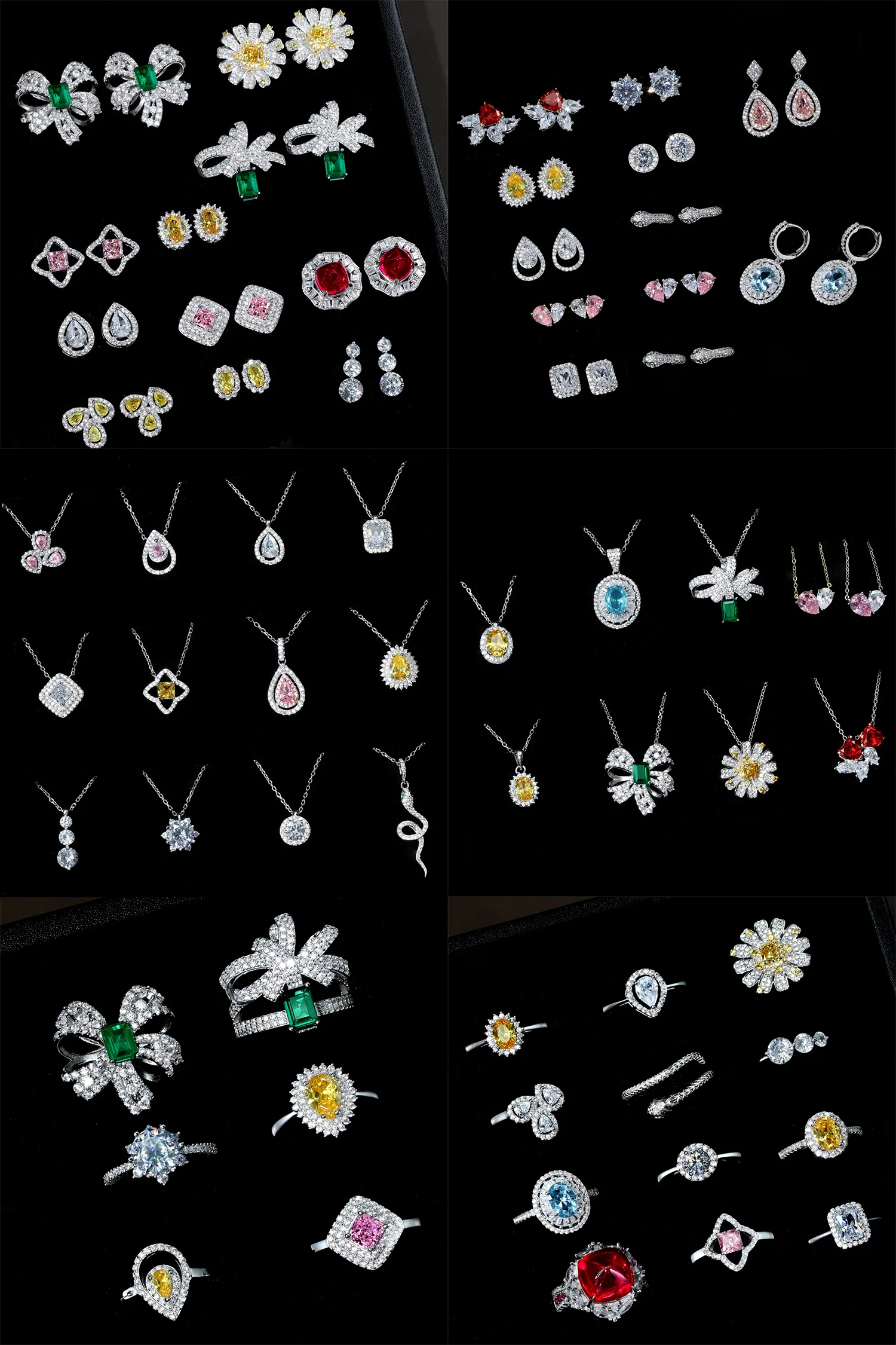 925 Sterling Silver Jewellery Sets Necklace And Earring And Rings Women ...
