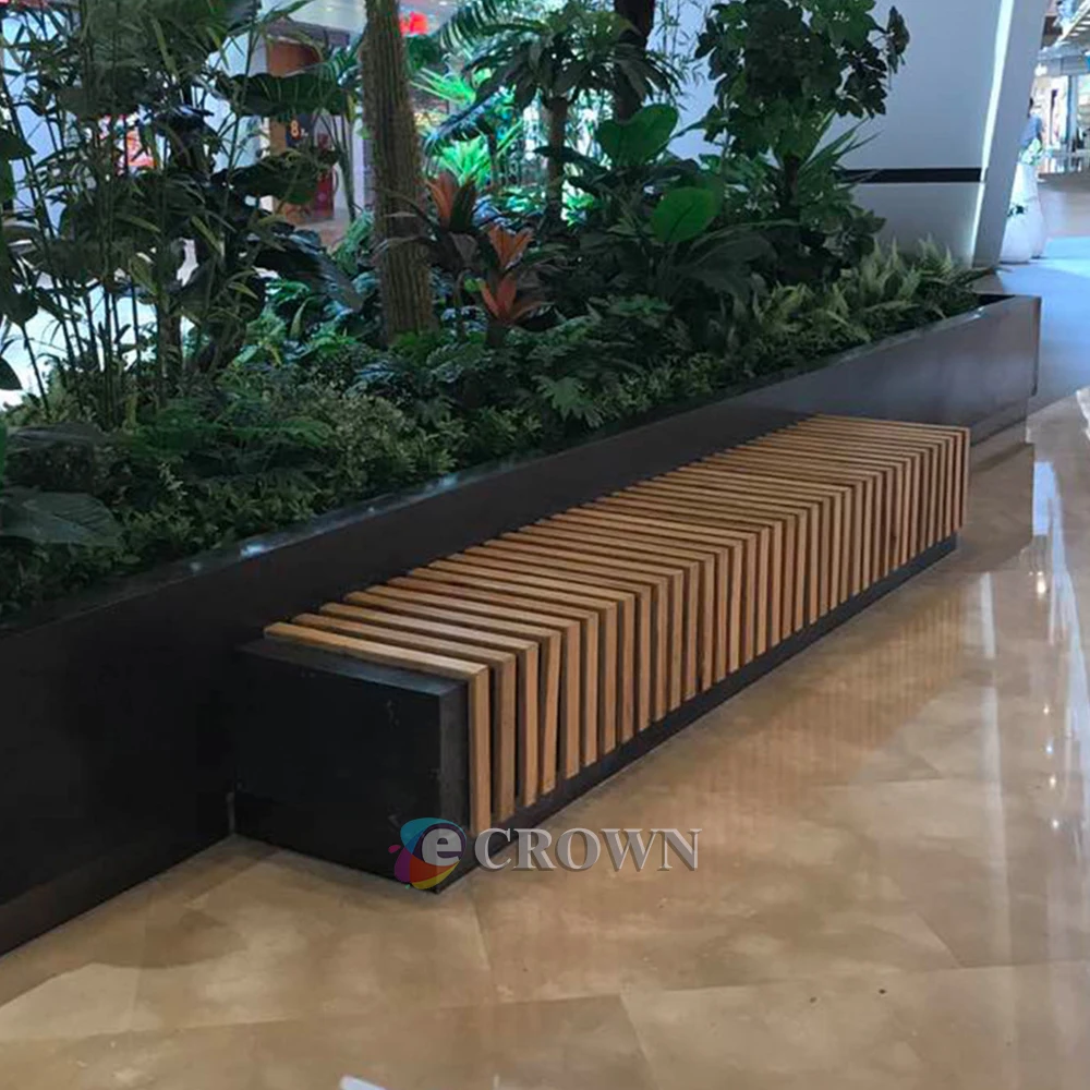 Solid wood public arc bench park mall bench curved design solid wood ...