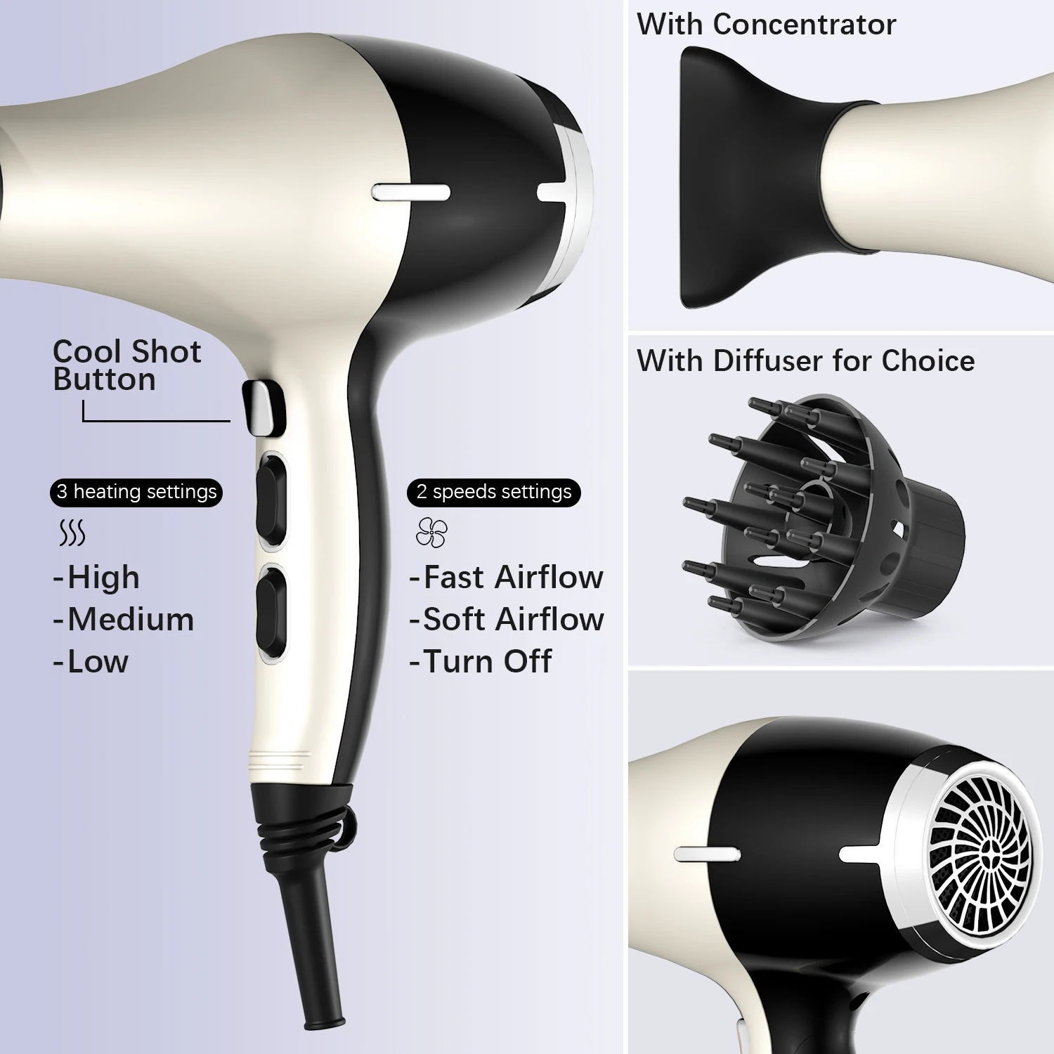 New Hair Blow Dryers Professional Salon Hair Dryer 3 Heating Settings ...
