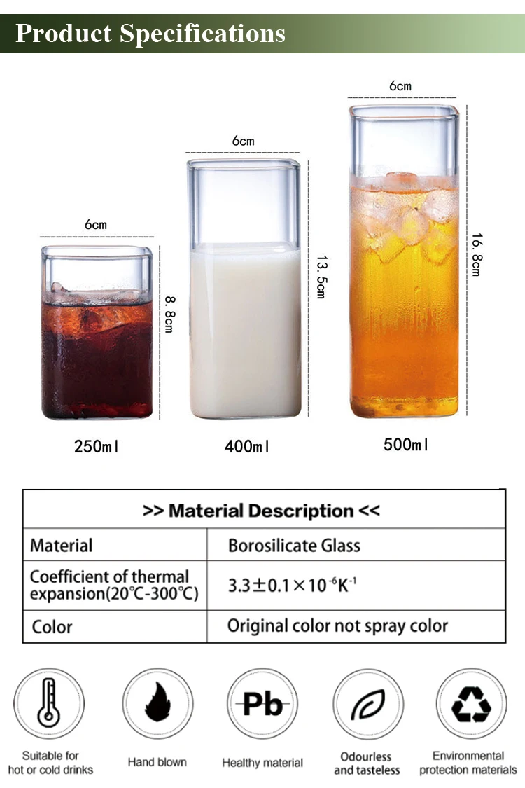 Square Glass Cups - Perfect for Water, Wine, & Cocktails