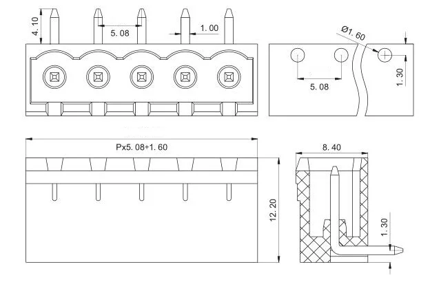 5.08mm Pitch Pcb 90 Degree Right Angle Male Terminal Block Connector ...