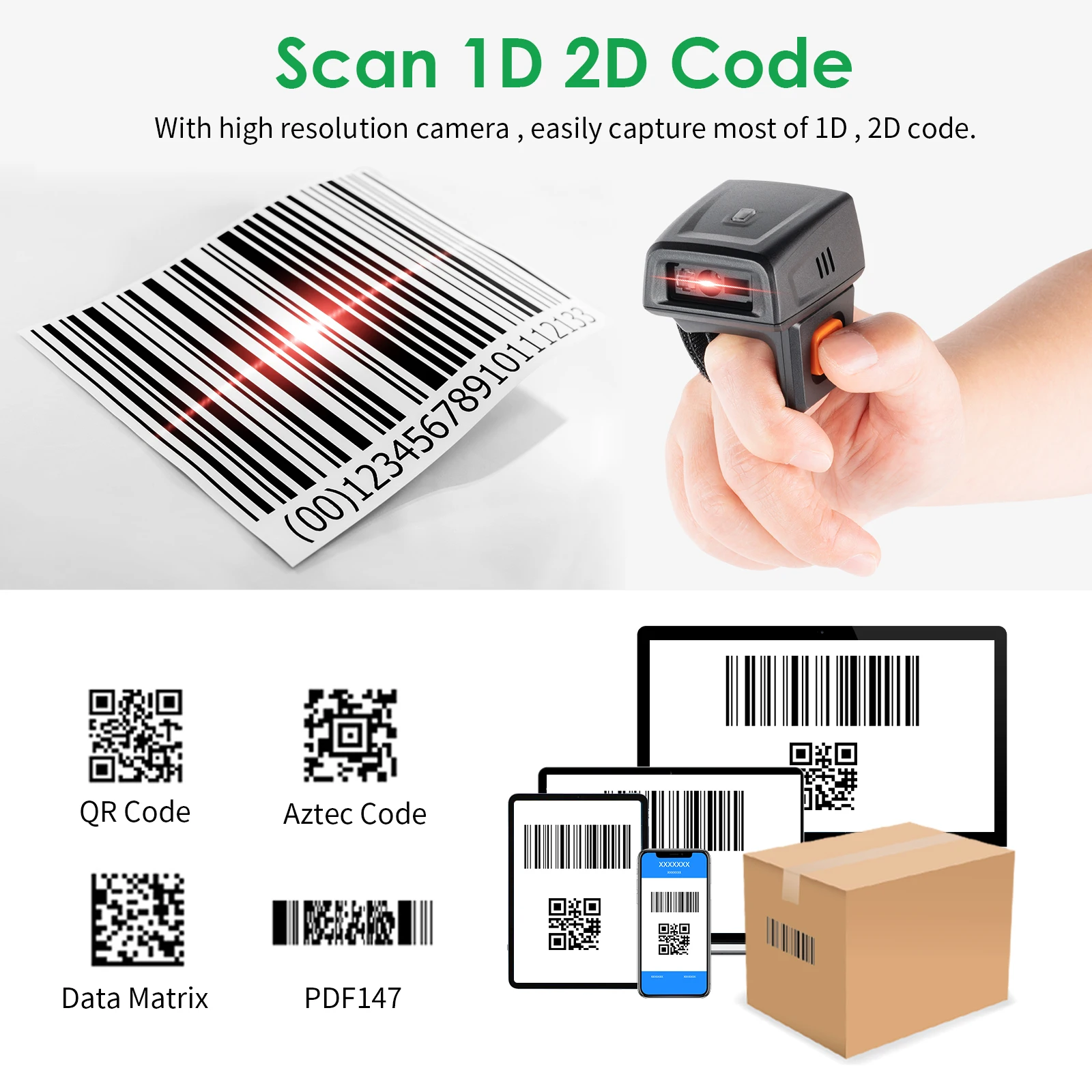 Effon TR01 Cheap Mini Wearable Ring Wireless Barcode Scanner Cordless ...