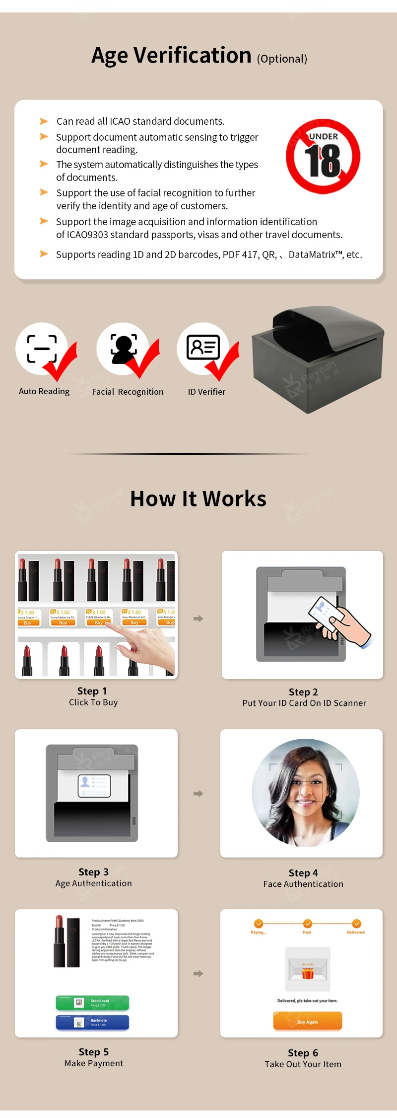 Small Vending Machine with ID Card Reader for Night Bar