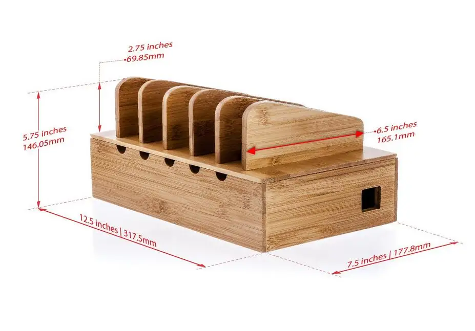 Desk Docking Stations Organizer With Removable Dividers,Natural Bamboo ...