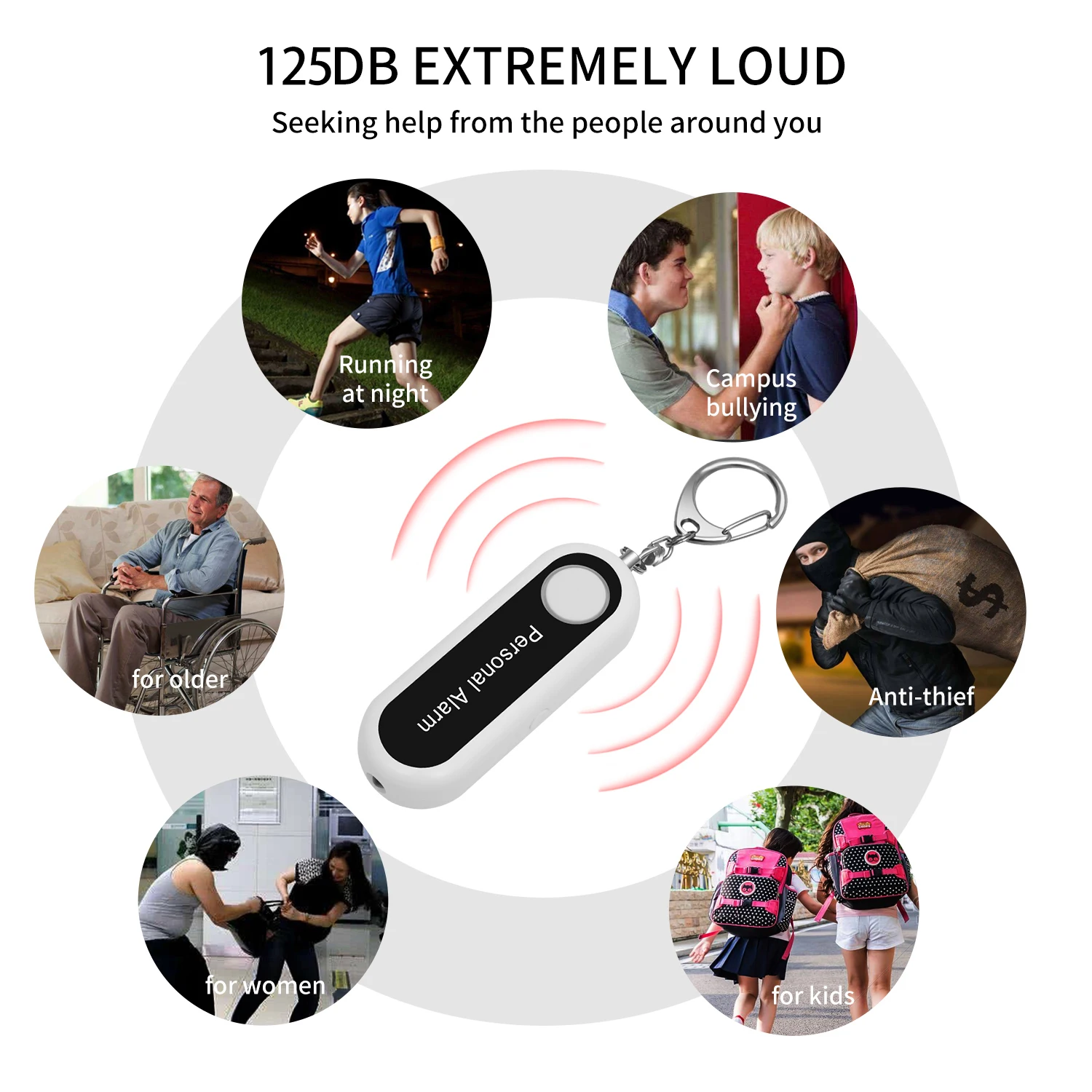 Woman Kids And Elderly Safety Panic Button Alarm 130db Night Running ...