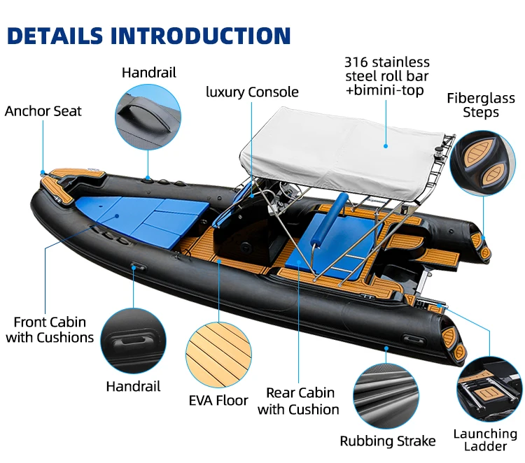 Luxury 20ft Fiberglass Hull Inflatable RIB Boat with PVC Hypalon 600 1 ...