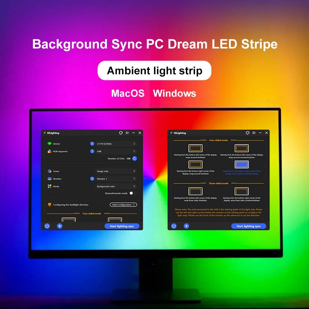 BPSK3 Ambient PC Macos Backlight for Gaming Desktop Immersion
