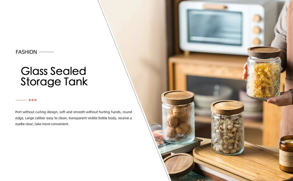 Glass Jars With Airtight Acacia Wood Lid Retro Glass Sealed Storage ...