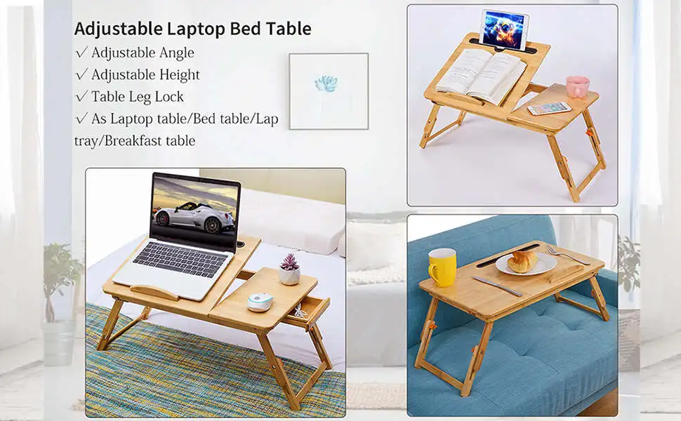Wood Bambu Laptop Bed Tray Adjustable Lifting Bamboo Laptop Tables ...
