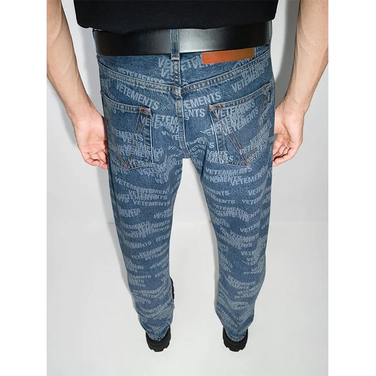 Custom Mans Jeans Stamped Logo All Over Printing Straight Leg Designer ...