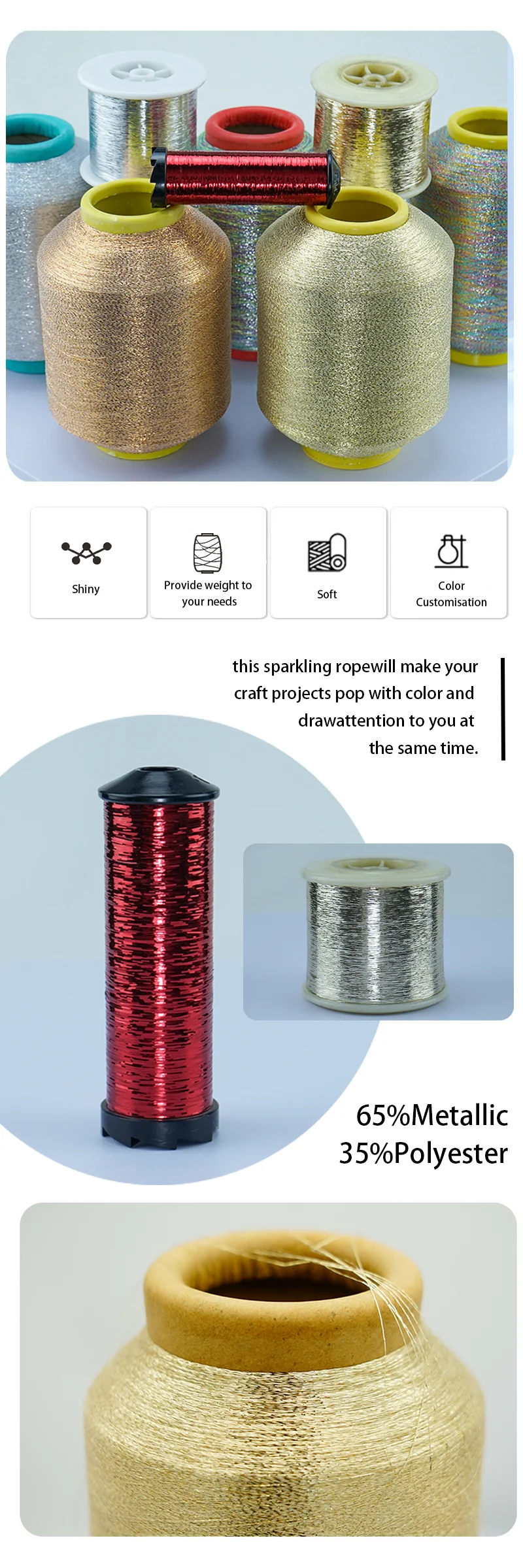 All Kinds Of Metallic Thread Mh Type Silver Polyester Metallic Yarn ...