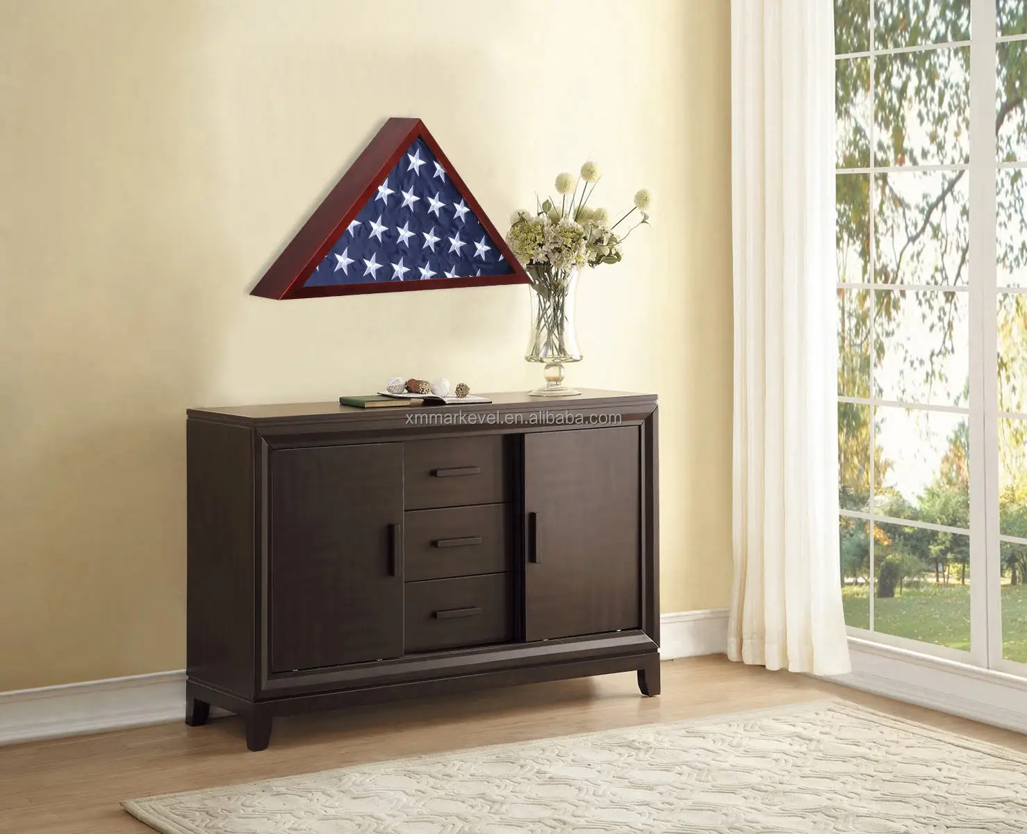 Solid Wood Flag Display Case Triangular Flag Display Case 5 * 9.5" Veterans Wooden Folded Flag ...