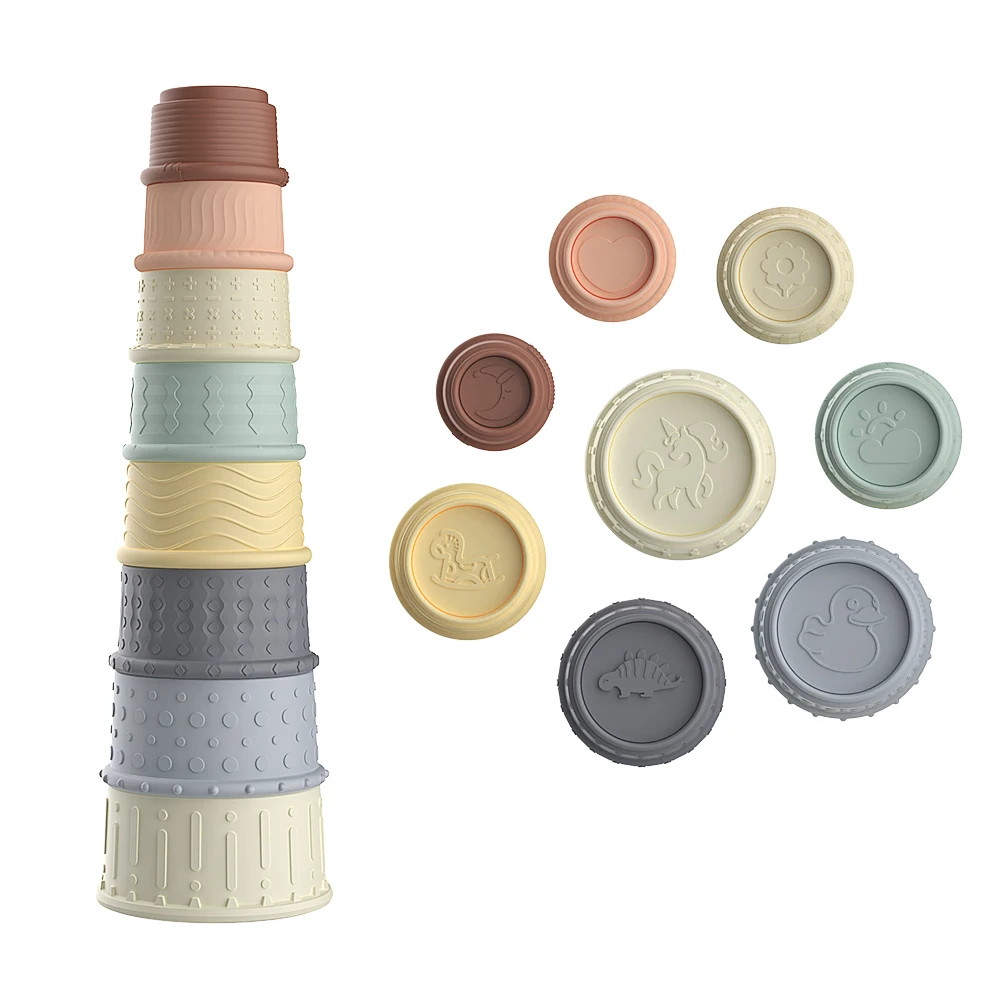 Huamj 2023 Babies Silicone Geometric Stacking Toy Infant Toddler Baby Toys Food Grade Silicone ...