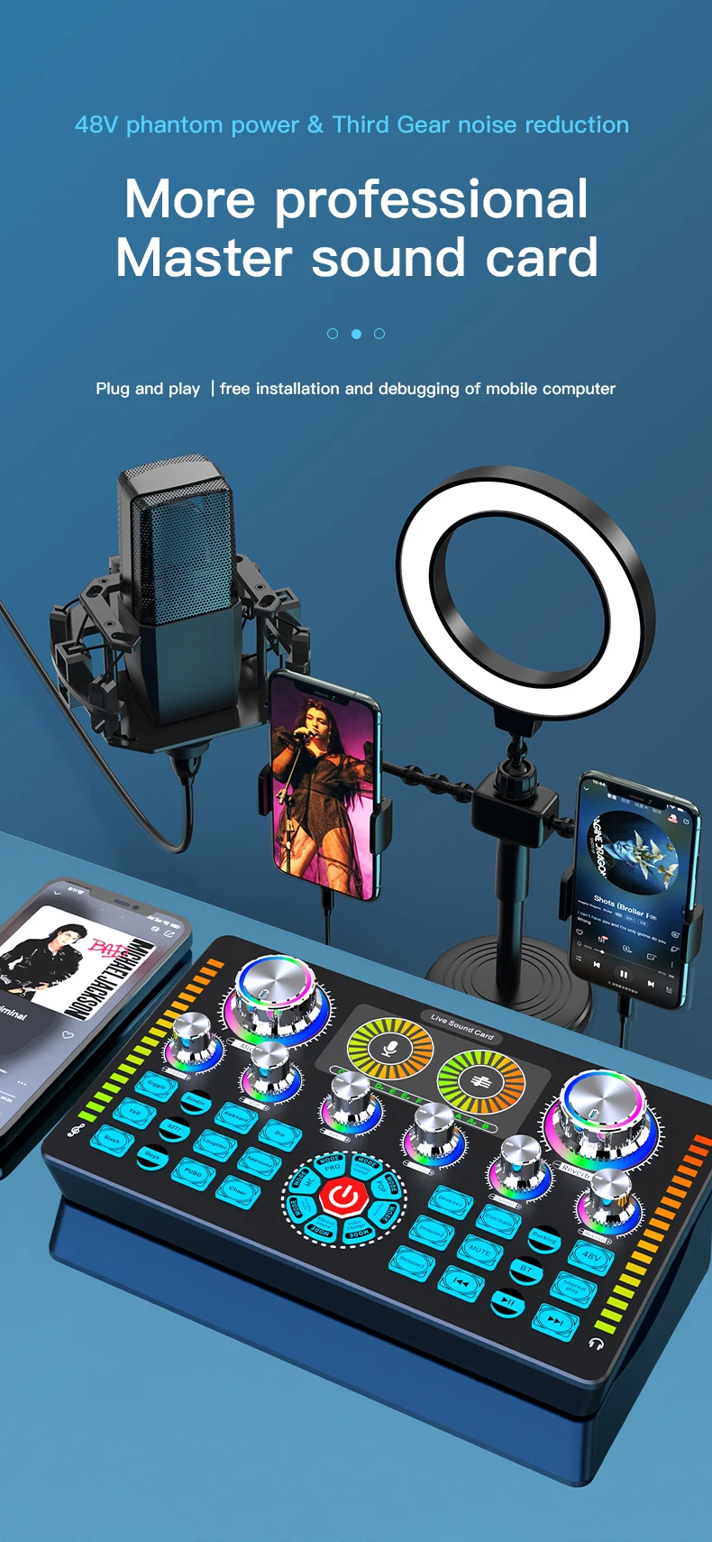 Q7 Live Sound Card Recording Studio Podcast Equipment Desktop Singing ...