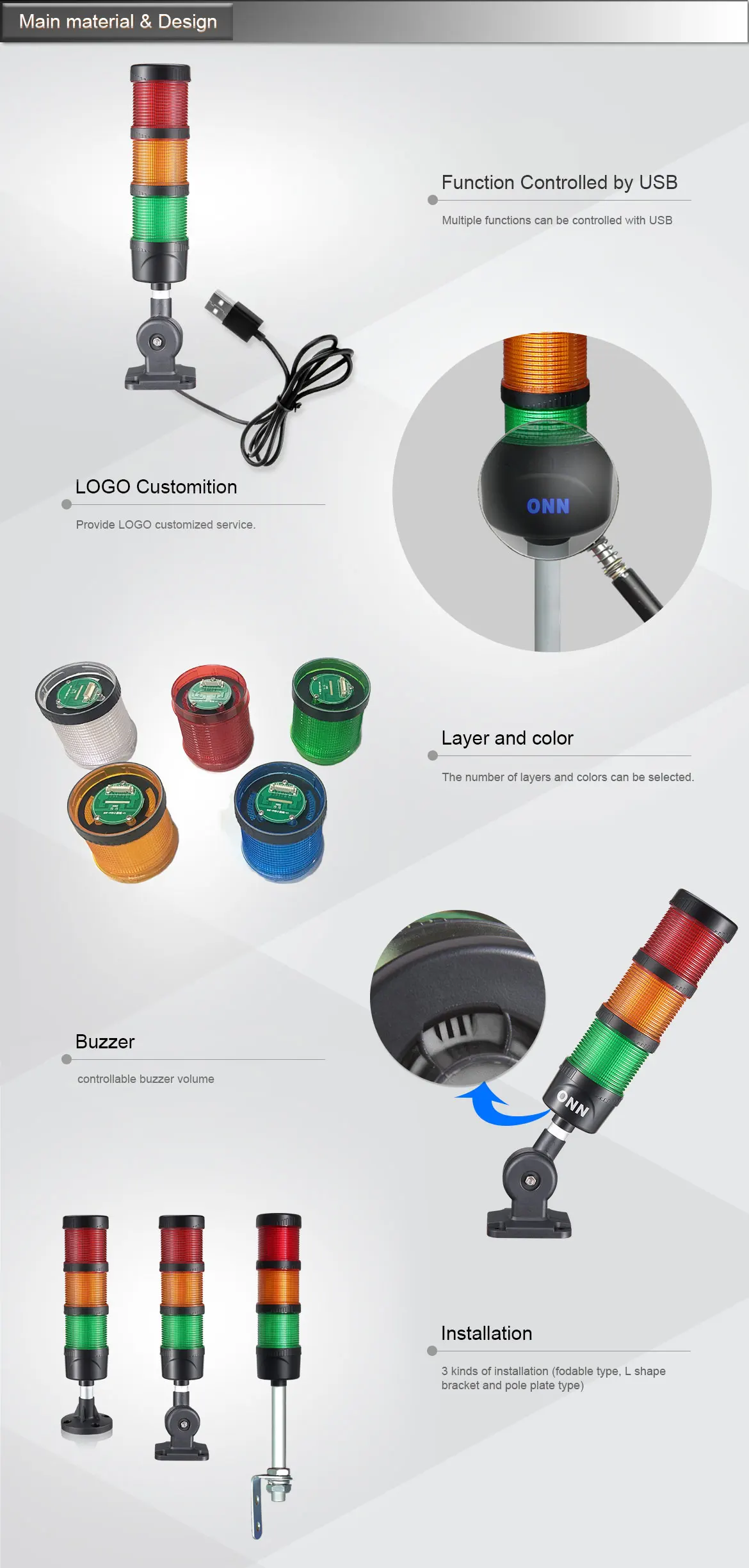 ONN-M4F LED Signal Tower Light - DC5V USB CNC Warning Light
