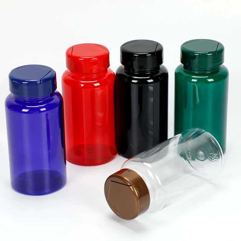 150cc 200cc Black PET Plastic Capsule Pill Bottles for Medicine