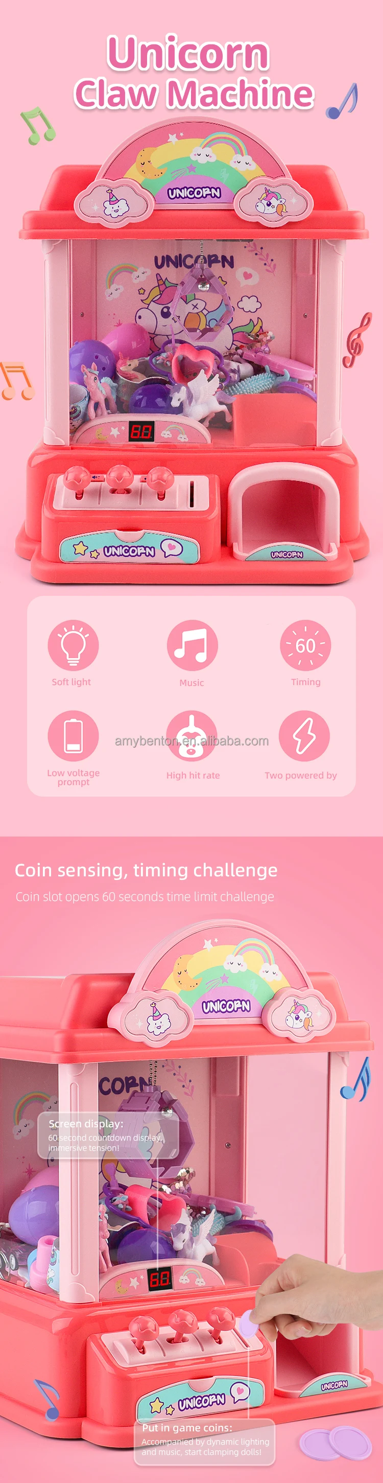 Unicorn Claw Toy Grabber Mini Arcade Machine With Lights & Sounds ...