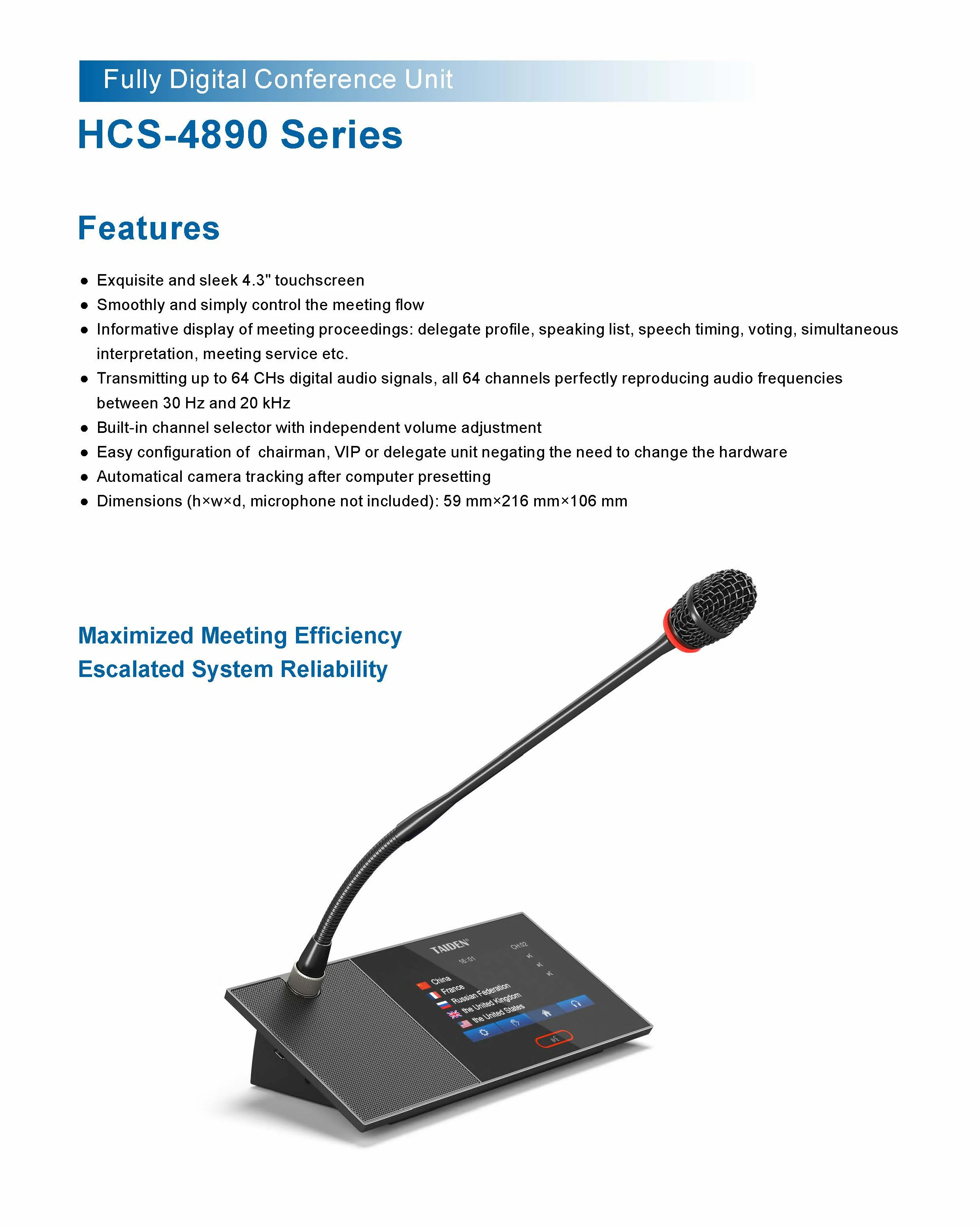 TAIDEN HCS-4890 Fully Digital Congress System Delegate Unit