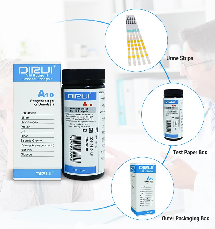 Dirui A10 Urinalysis Reagent Strips for Bilirubin, Glucose, Ketone, and ...