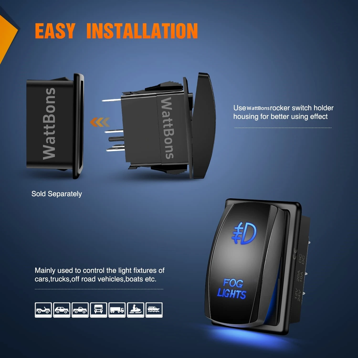 Fog Lights Rocker Switch 5 Pin On-off 12v/24v With Led Indicator For ...