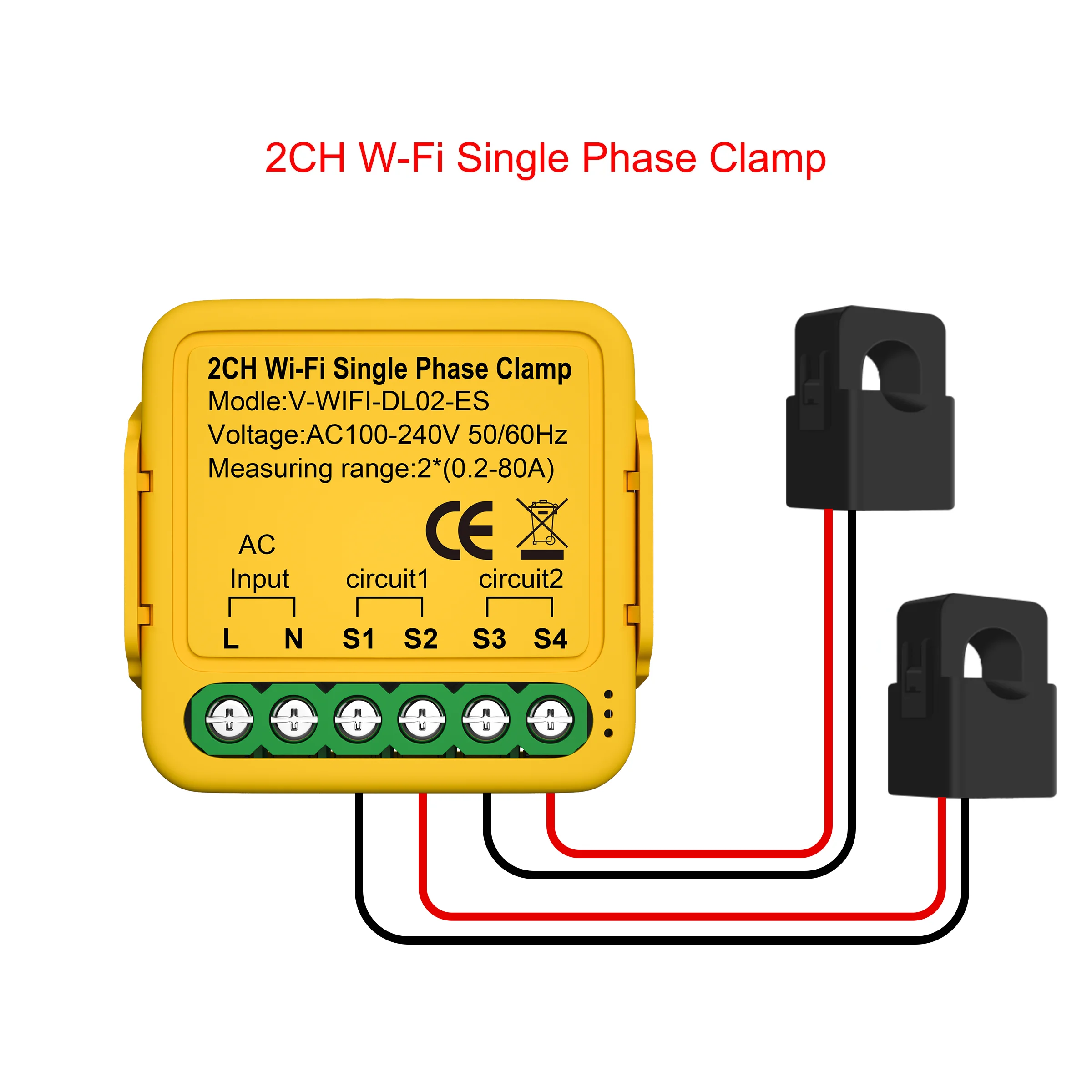 Smart Life 80A Single-Phase Wifi Power Clamp Meter for Home & Hotel