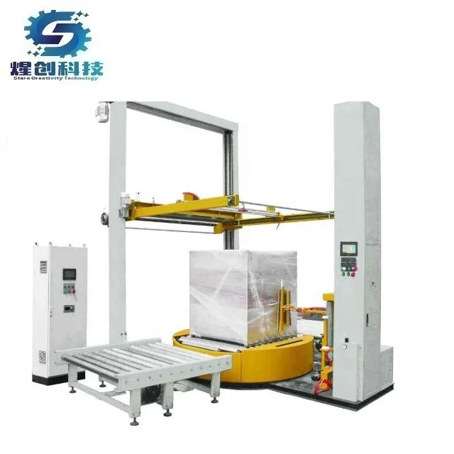 Fully Automatic Conveyor Pallet Stretch Wrapping Machine With Top Sheet ...