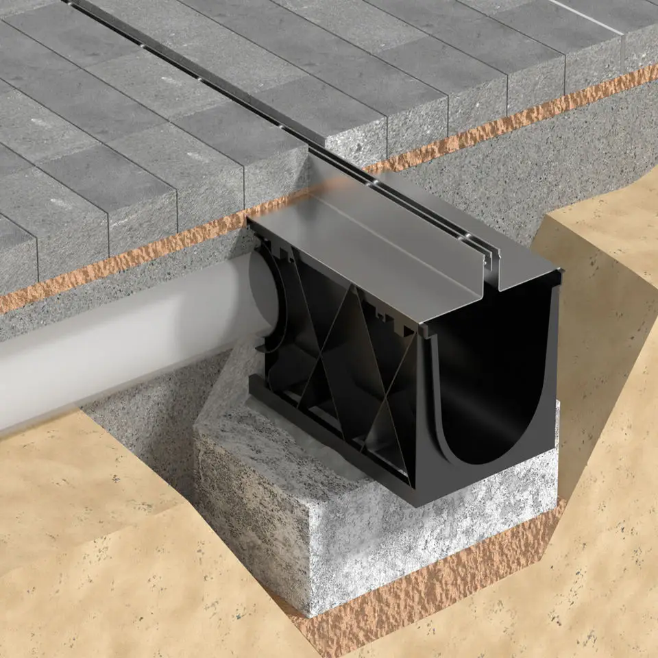 U Shape Polymer Concrete Drain Building Drainage Trench With Stainless ...