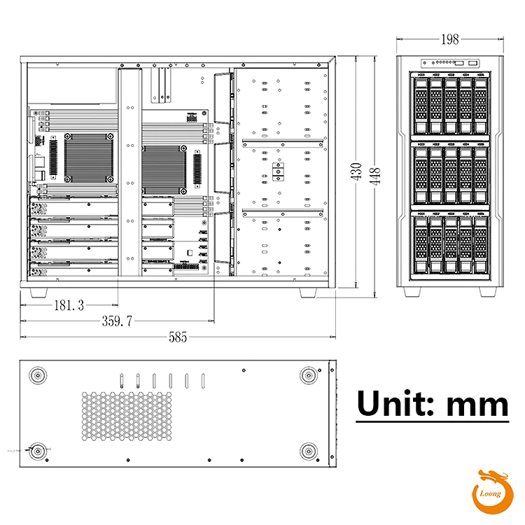 ZhenLoong Full Tower PC Case for ITX, MATX, ATX & EEB with 15 Drive Bays