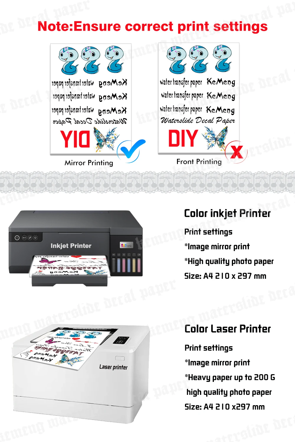 Diy A4 Sublimation Printing Tattoo Sheet Custom Waterproof Transfer ...