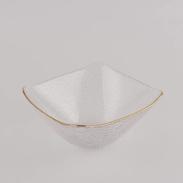 Custom Clear Crystal Glass Hammer Salad Bowls Furit Bowl W/ Gold Rim ...