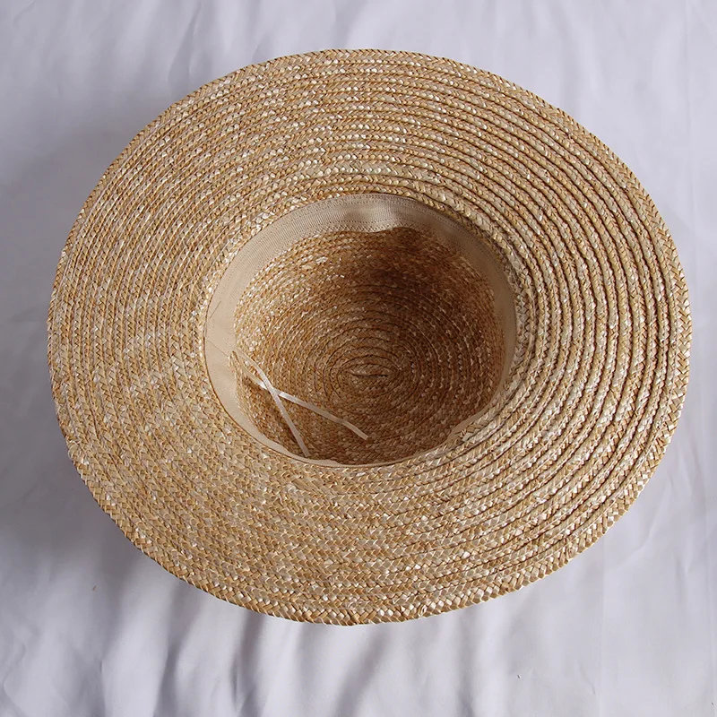Summer Classical Simple Plain Boater Wheat 100% Straw Hat Unisex Flat ...