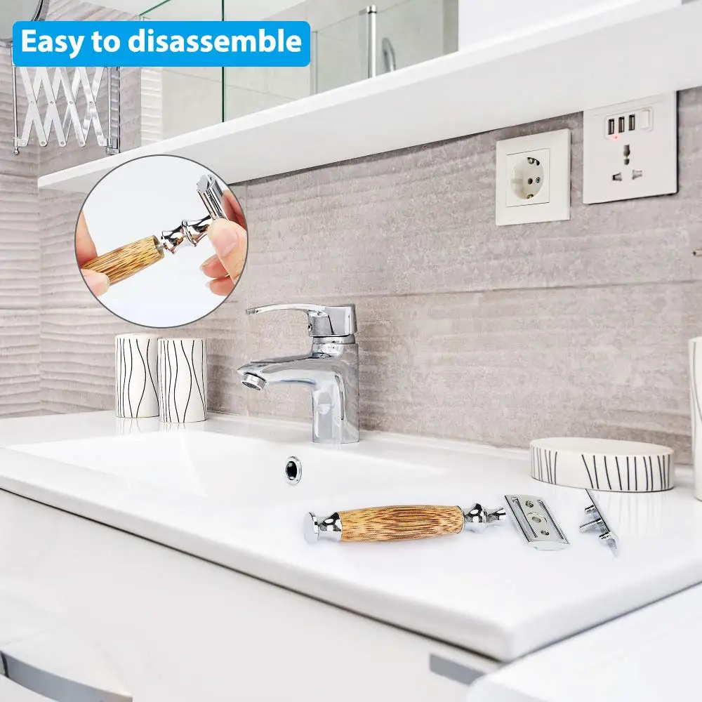 High Quality Bamboo Curved Handle Safety Shaving Razor For Beard - Buy ...