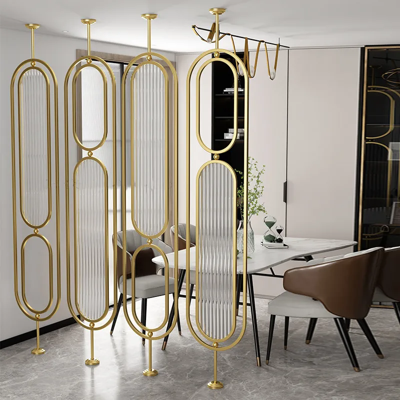 Customized Metal Pillar Luxury Living Room Partition Shiny Gold Modern ...