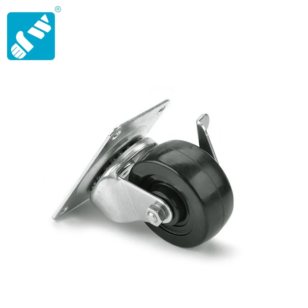 33mm Tread Width Black Rubber Furniture Wheel 3 Inch Swivel Plate Total ...