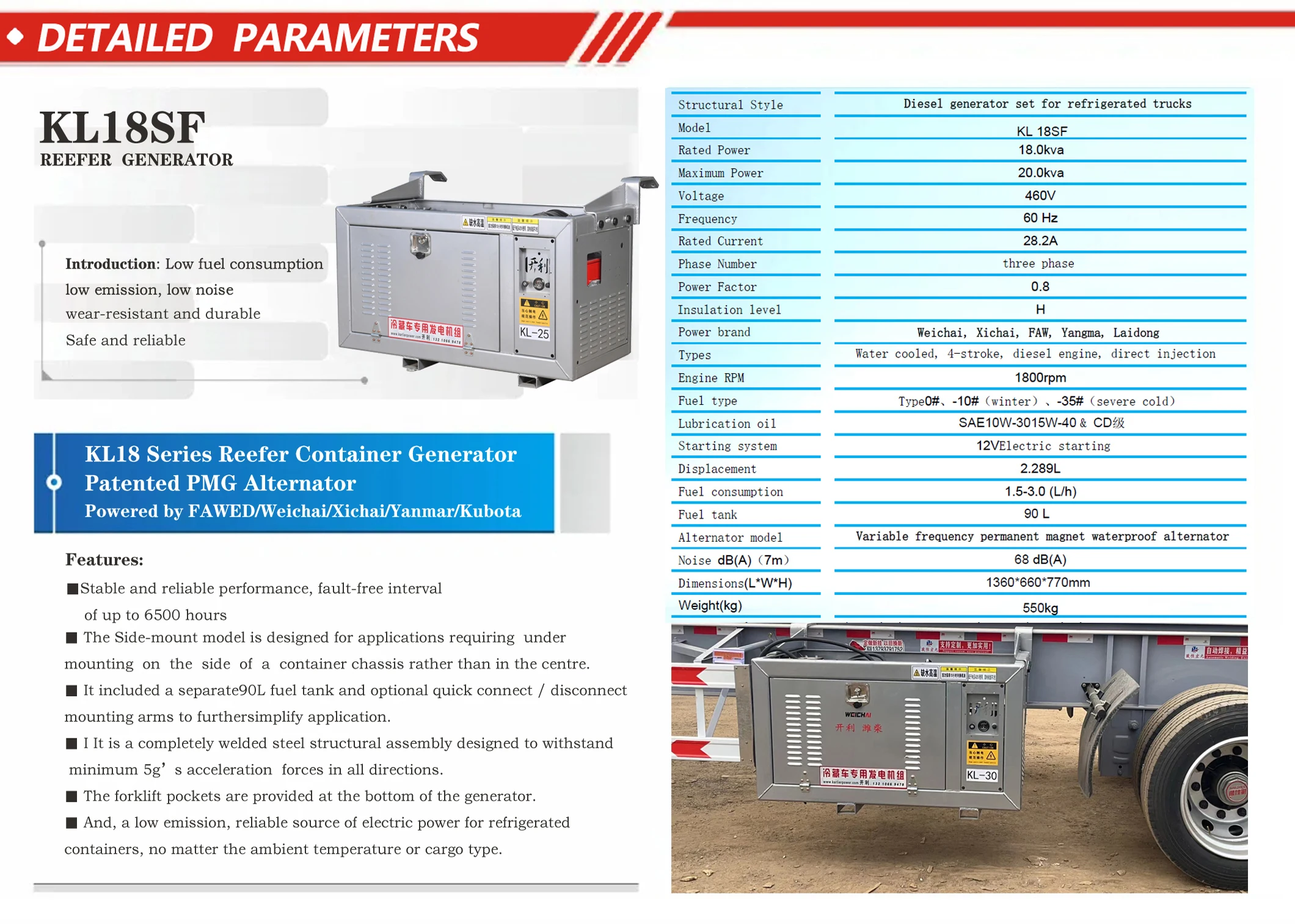 15kw 60hz Side Mount Reefer Container Generator For Transportation With ...