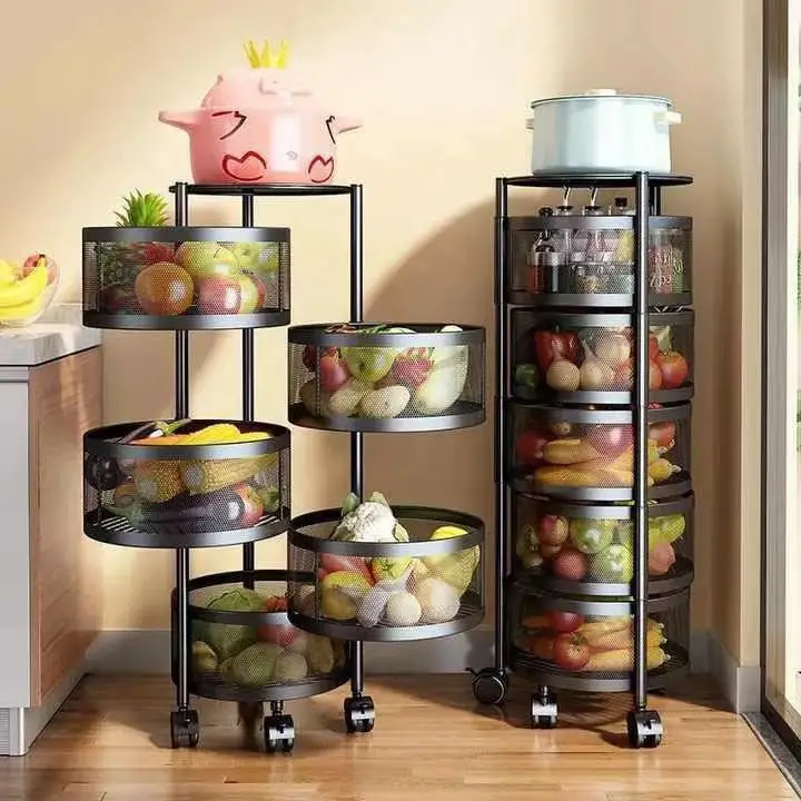 360 Degree Rotation Food Trolley Rack Fruit Storage Kitchen Cart ...