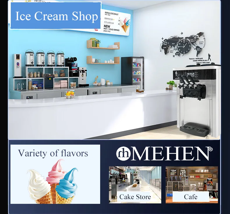 Mehen Table Automatic 3 Flavors Ice Cream Machine Maker Commercial Ice ...