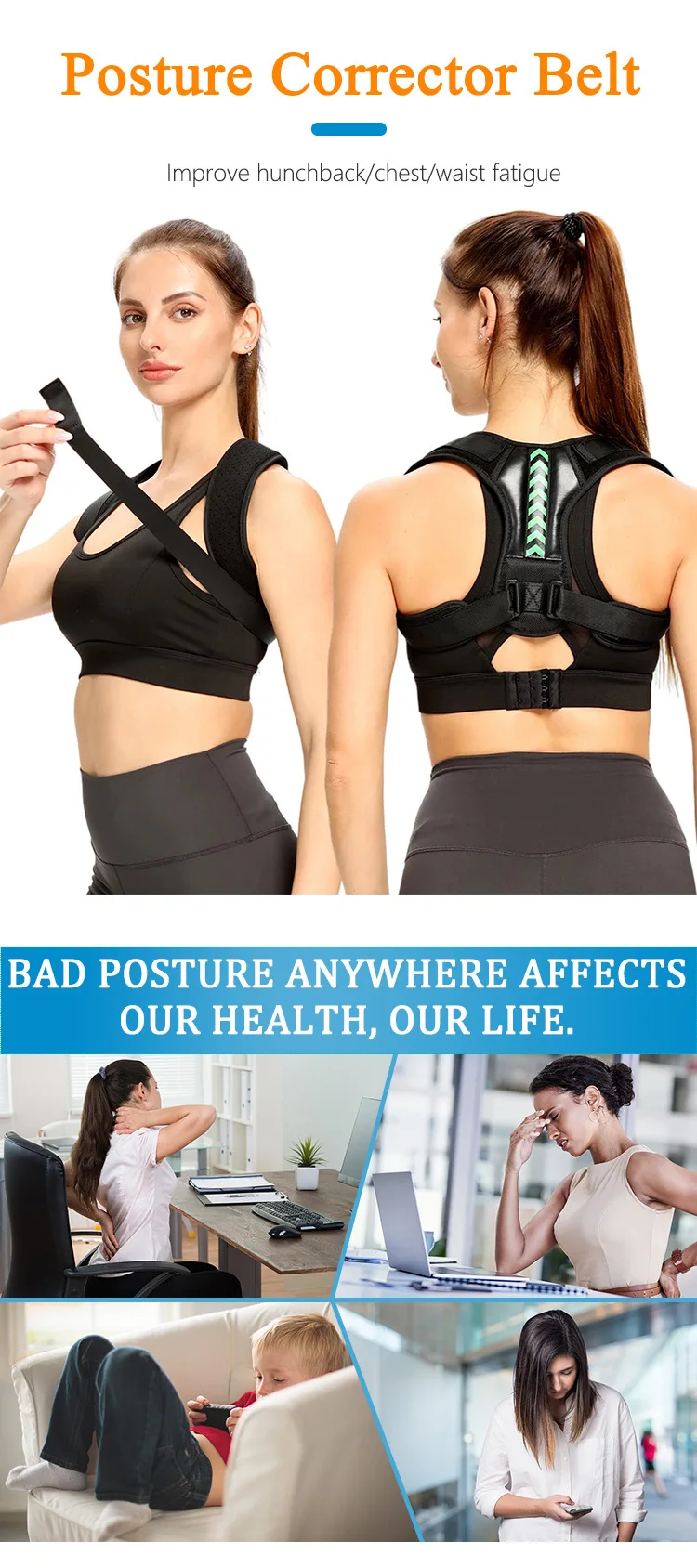 Back Strap Posture Corrector - Adjustable & Durable Support