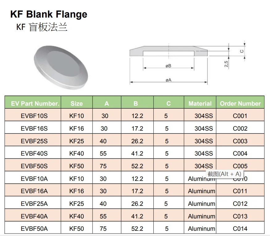 Vacuum Fittings Stainless Steel NW/KF25 Blank Flange