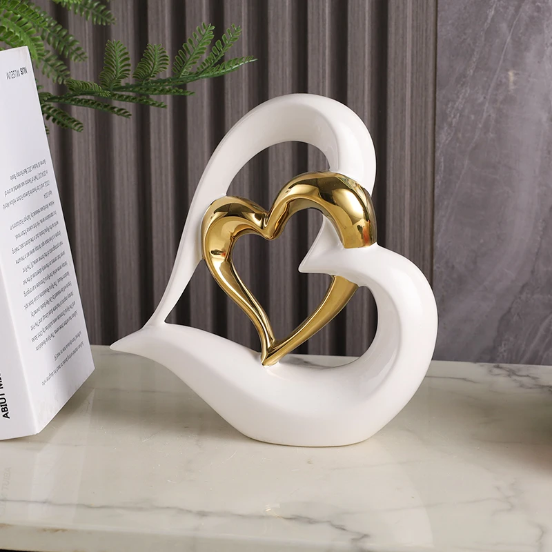 Modern Style Heart Shaped Statue Ceramic Craft Art Ornament Tabletop ...