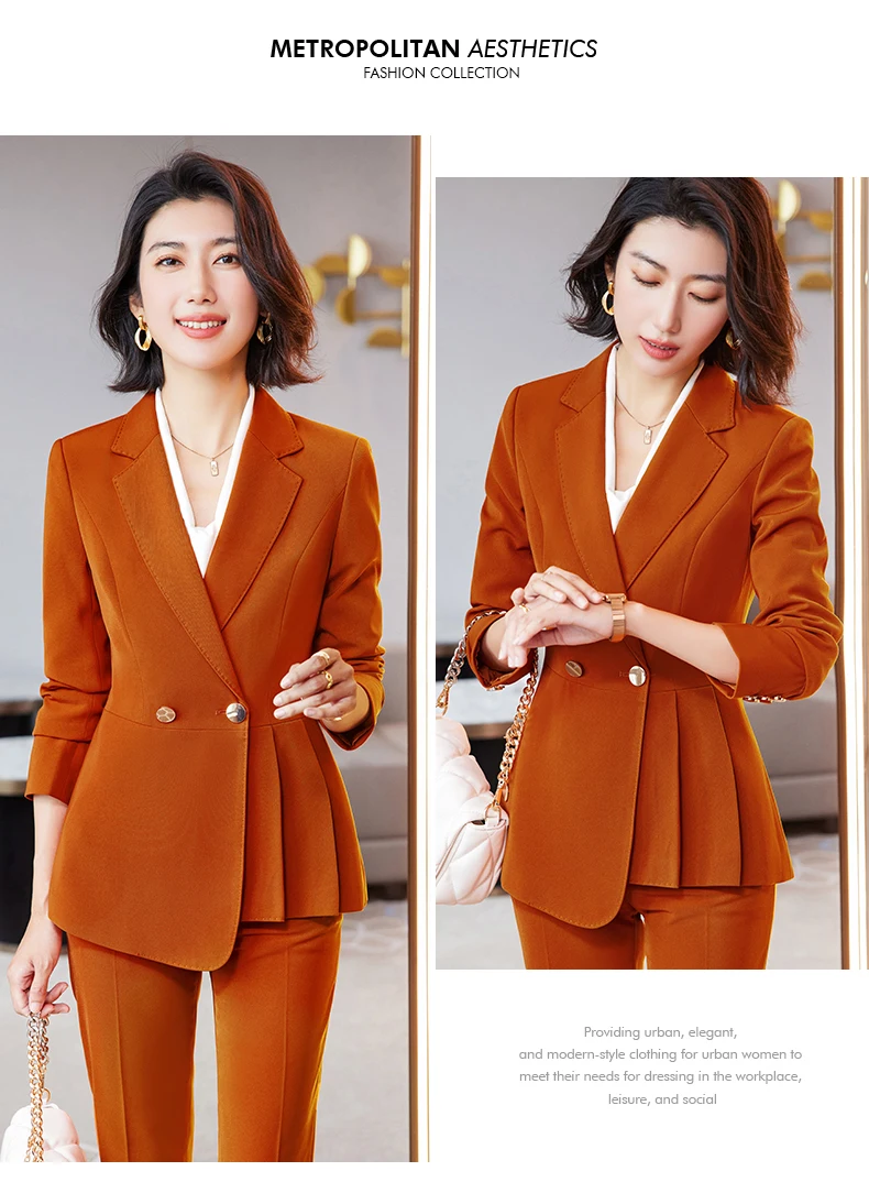Ladies Office Long Sleeve Blazer Set Office Formal Two Piece Pants Set ...