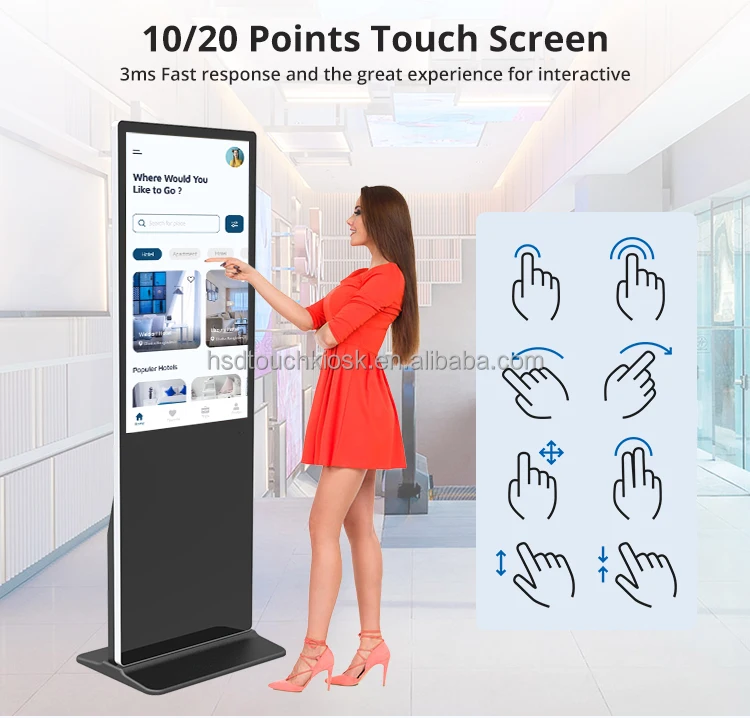 HUSHIDA 43 50 55 65 Inch Smart Interactive Touch Screen Monitor Kiosk ...